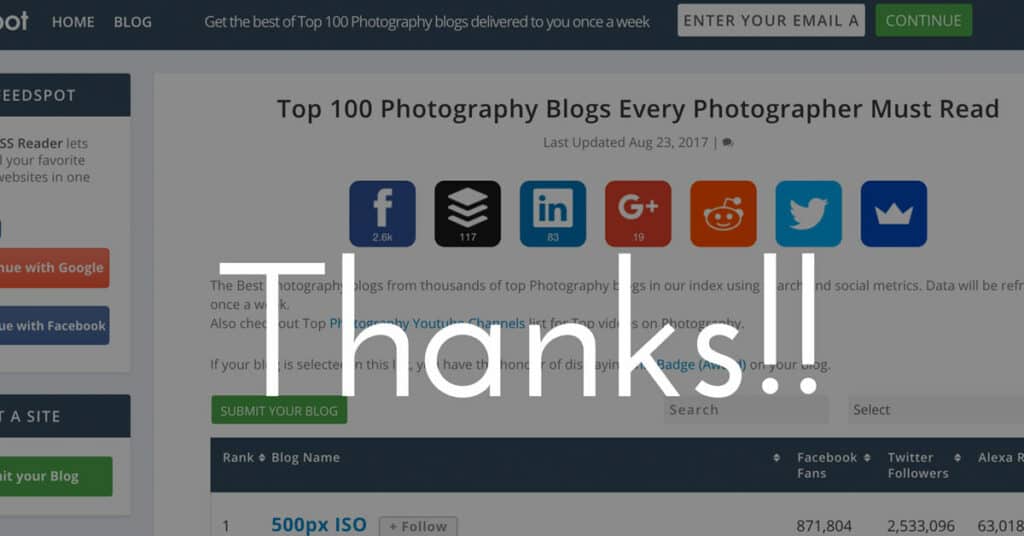 Thank You! Top 100 Photography Blogs!